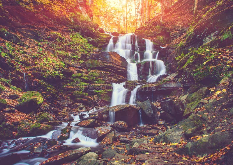View of a Beautiful Autumn Waterfall in Mountains. Stock Photo - Image ...