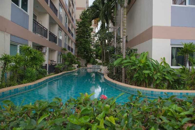 View Beautiful Blue Swimming Pool for Background. Stock Photo - Image ...