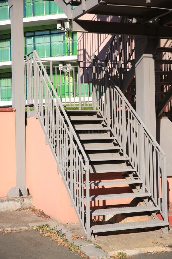 View of Beautiful Metal Stairs with Railings Outdoors Stock Photo ...