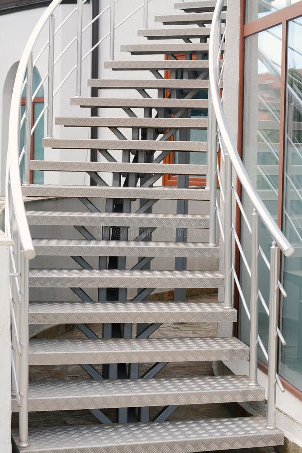View of Beautiful Metal Stairs with Railings Outdoors Stock Image ...