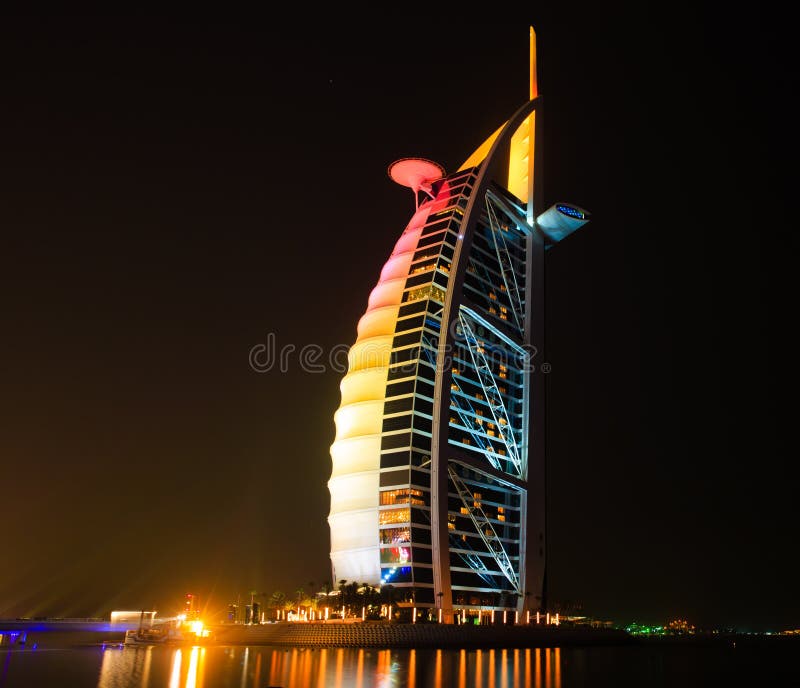 View of the Beautiful, Modern Building at Night with Modern Arch ...