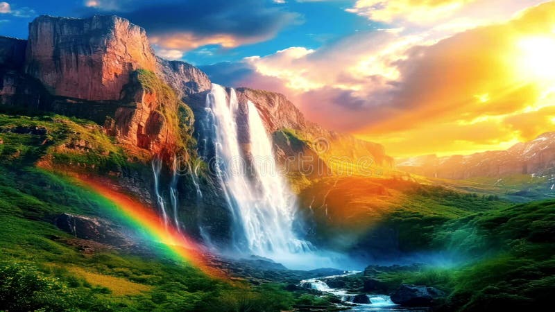 The View of the Beautiful Objects of Waterfalls and Rainbows Stock ...