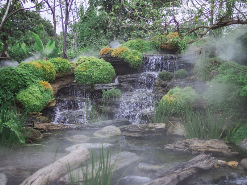 View of Beautiful Waterfall in Green Garden Background Stock Photo ...