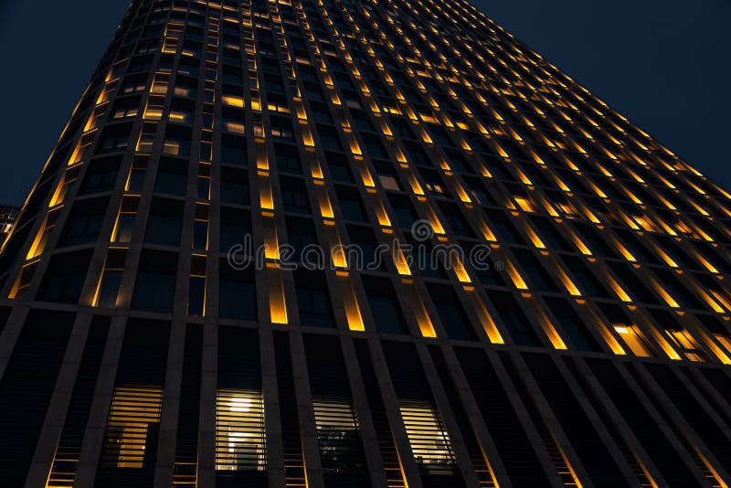 View of the Beautifully Illuminated Facade of the Building at Night ...