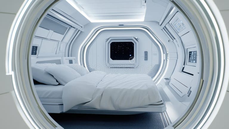 A View of a Bed in an Alien Spaceship with the Window Open, AI Stock ...