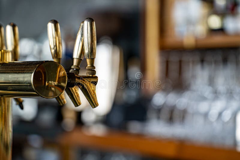 View of Beer Taps on a Bar Counter Stock Image - Image of stainless ...