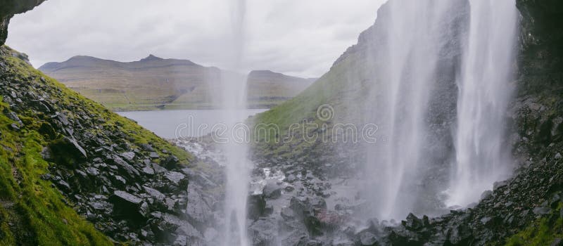 View Behind Fossa Waterfall in the Faroe Islands Stock Image - Image of ...