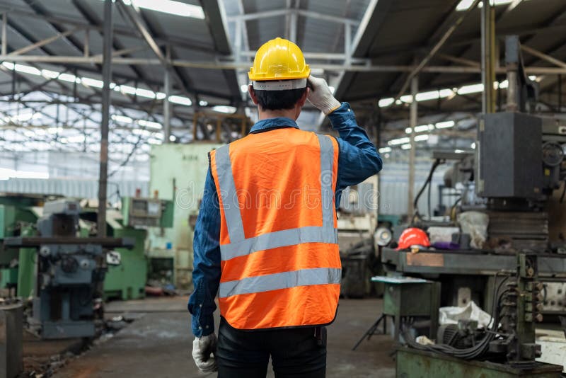 View from Behind. Man Engineering Wear Uniform Industry Contractor in ...