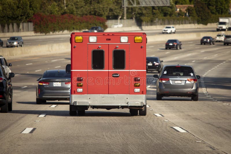 View from Behind of a Red Ambulance on a Freeway Stock Image - Image of ...