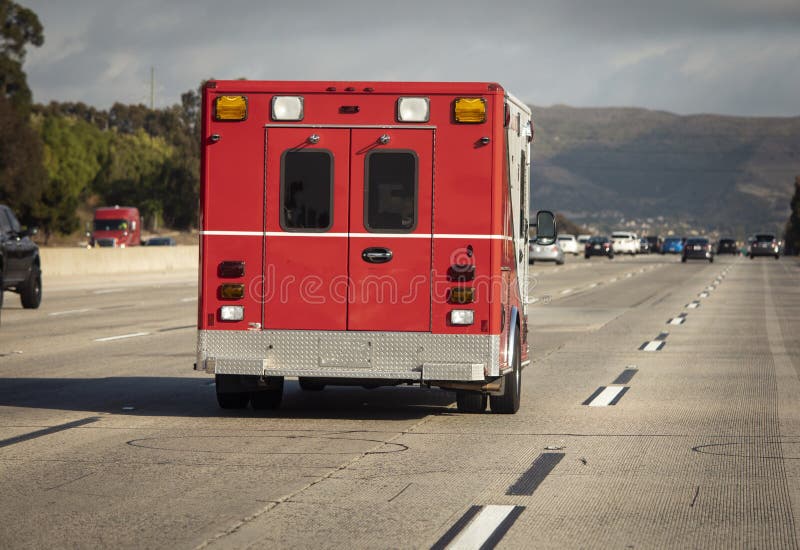 View from Behind of a Red Ambulance on a Freeway Stock Image - Image of ...