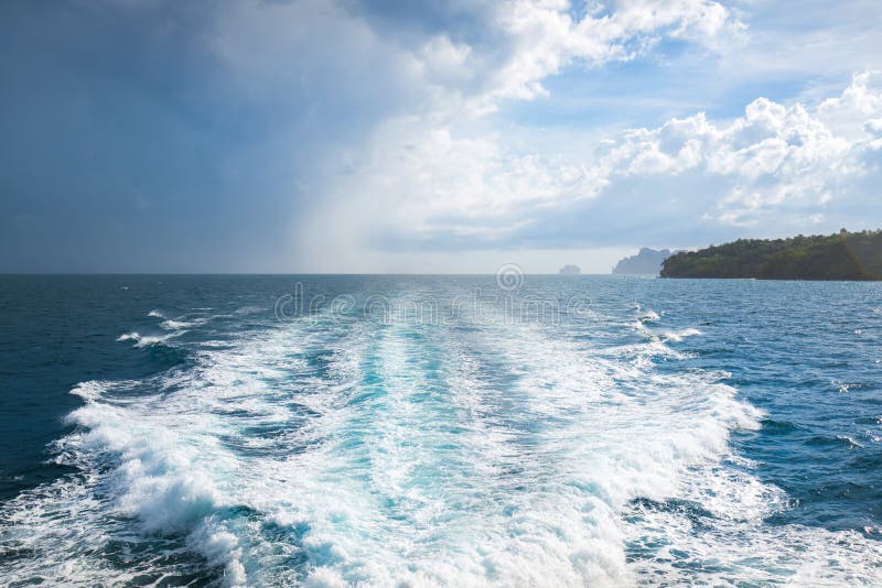 View behind the speed boat stock image. Image of motorboat - 97389103
