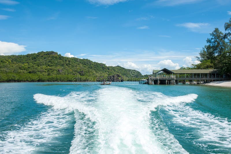View behind the speed boat stock photo. Image of dusk - 65409252