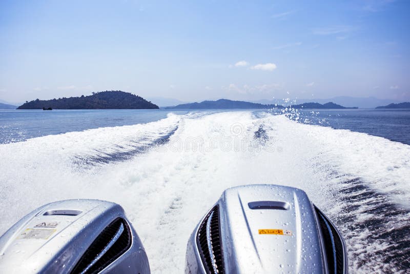 View Behind the Speed Boat with Sea and Wave Stock Image - Image of ...