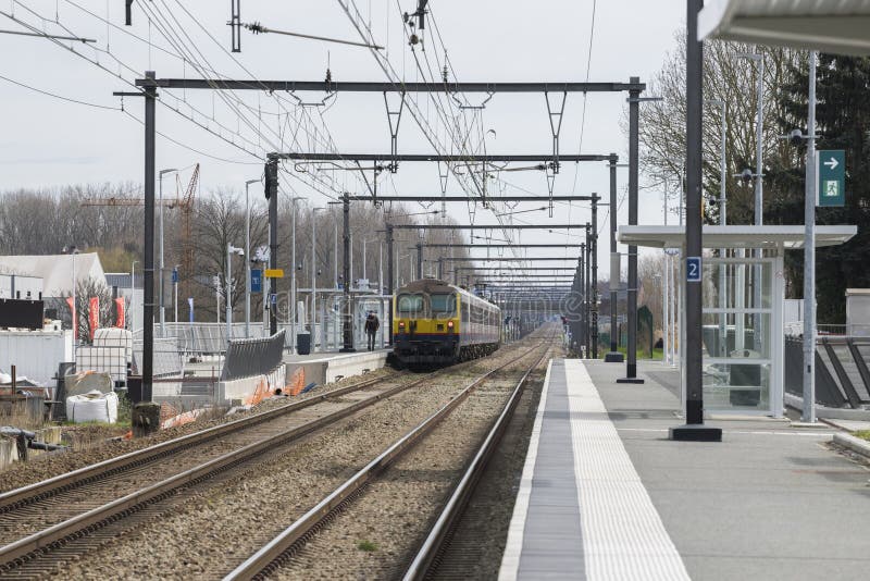 View of a Belgian Train Standing on the Platform in Diepenbeek, and ...