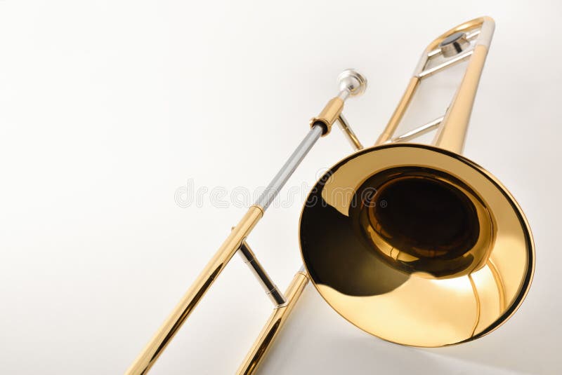 View of the Bell of a Trombone on a White Table Stock Photo - Image of ...