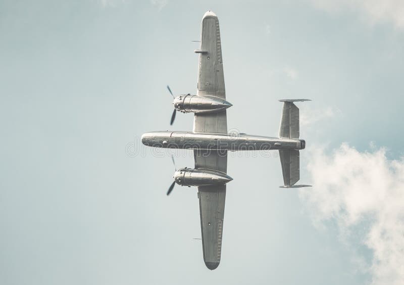 View from Bellow with a North American B-25 Mitchell Bomber Airplane ...