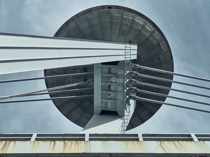 View from Below on the Architecture of the Metal Bridge with a Circular ...