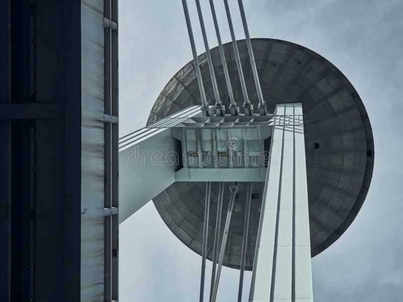 View from Below on the Architecture of the Metal Bridge with a Circular ...