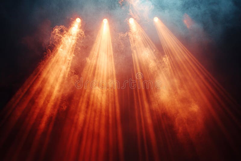 A View from Below of the Bright Red Beams of a Spotlight in the Stage ...