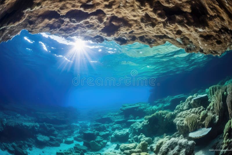 View from Below of a Coral Cave Stock Illustration - Illustration of ...