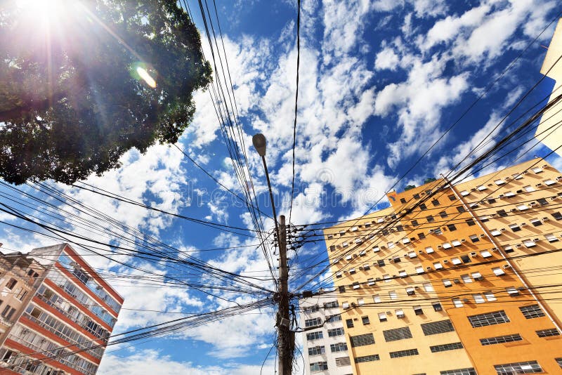 View from Below of Electrical Lines on Power Pole in Rio De Jane Stock ...