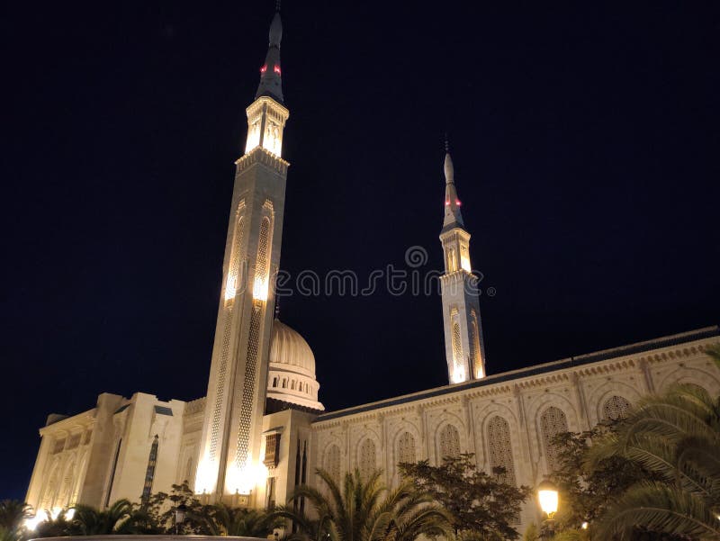 View of Illuminated Mosque in Constantin. Algeria Stock Photo - Image ...