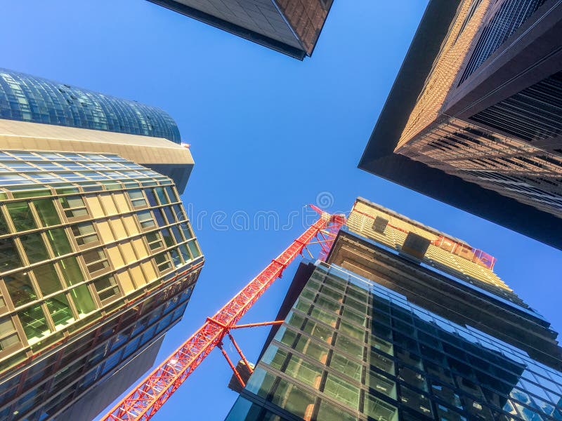 View from Below of High-rise Buildings with Freight Elevators for ...
