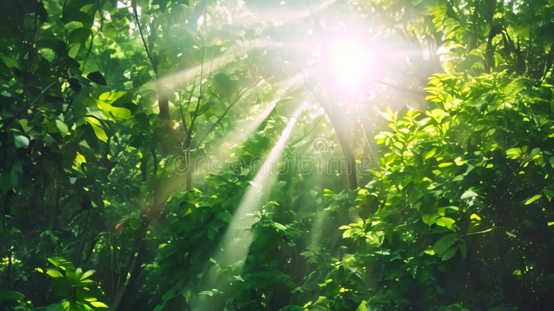 A View from Below a Lush Green Forest Canopy with Sunlight Filtering ...