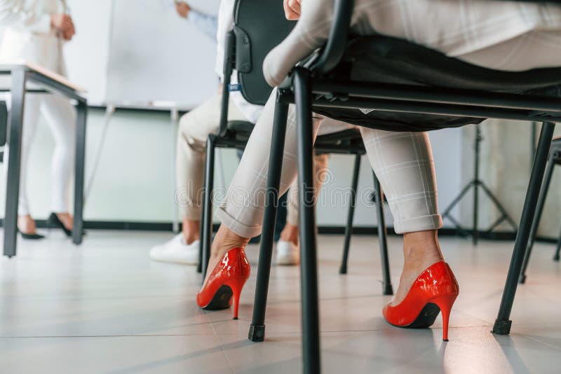 View from Below. People Sitting on the Master Class for Business Stock ...