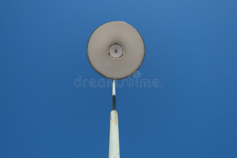 View from Below of a Round Street Lamp, Blue Sky Stock Image - Image of ...