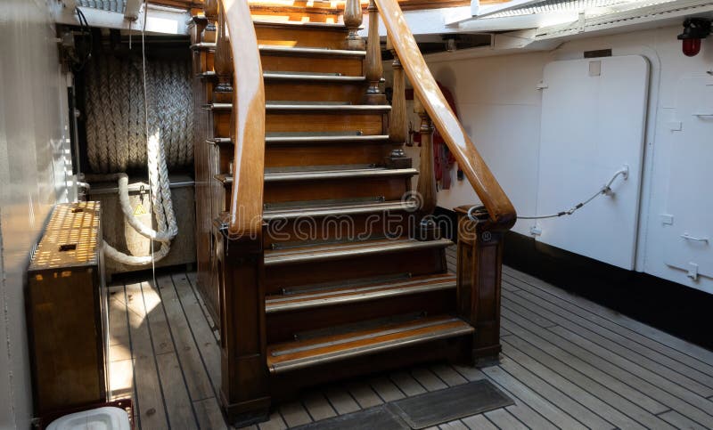 A View from the Below of the Ship Deck with a Wooden Staircase Leading ...