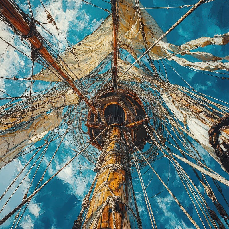 View from Below a Tall Ship Mast Under a Dramatic Sky Stock Image ...