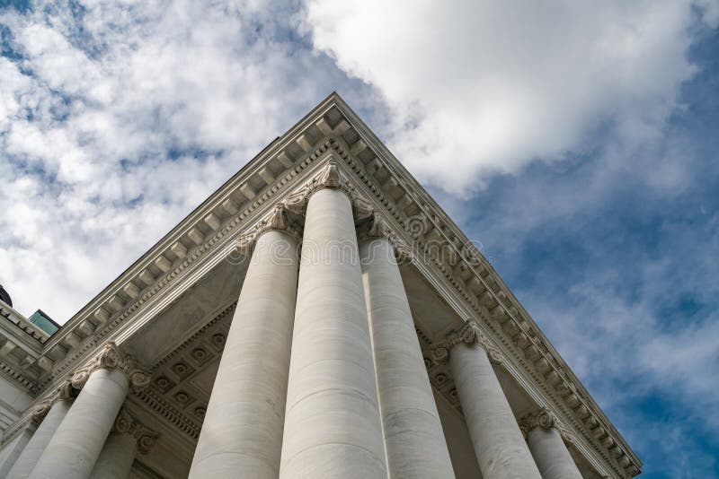 View from Below the Top of the Classical Monumental Columns Under White ...