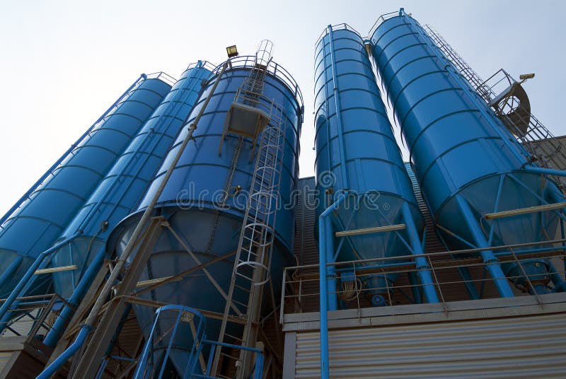 View from Below of Tower Silos Bulk Storage Stock Photo - Image of ...