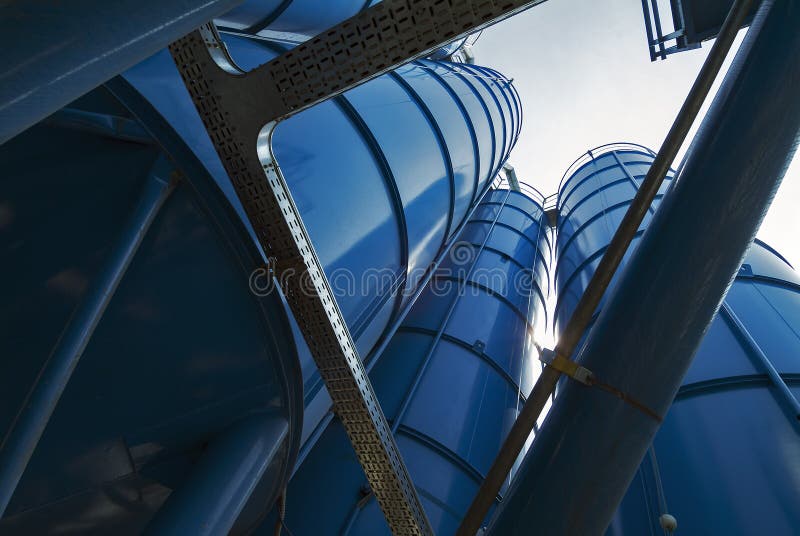 View from Below of Tower Silos Bulk Storage Stock Photo - Image of ...