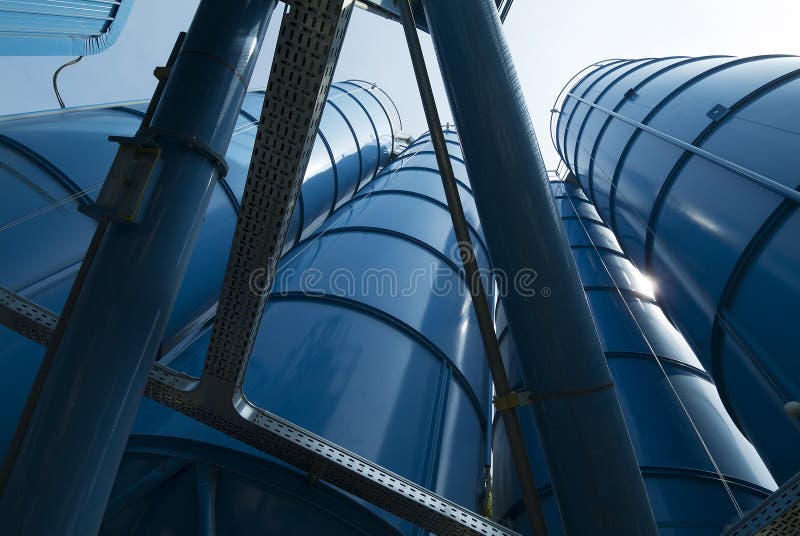 View from Below of Tower Silos Bulk Storage Stock Photo - Image of ...
