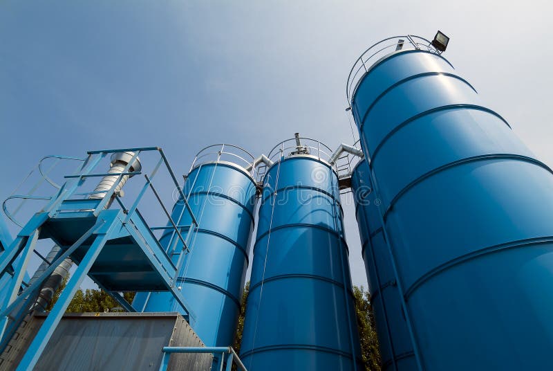 View from Below of Tower Silos Bulk Storage Stock Photo - Image of ...