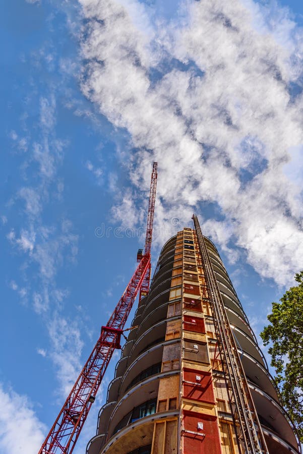 View from Below Upwards on the Construction of a Tower Crane Stock ...