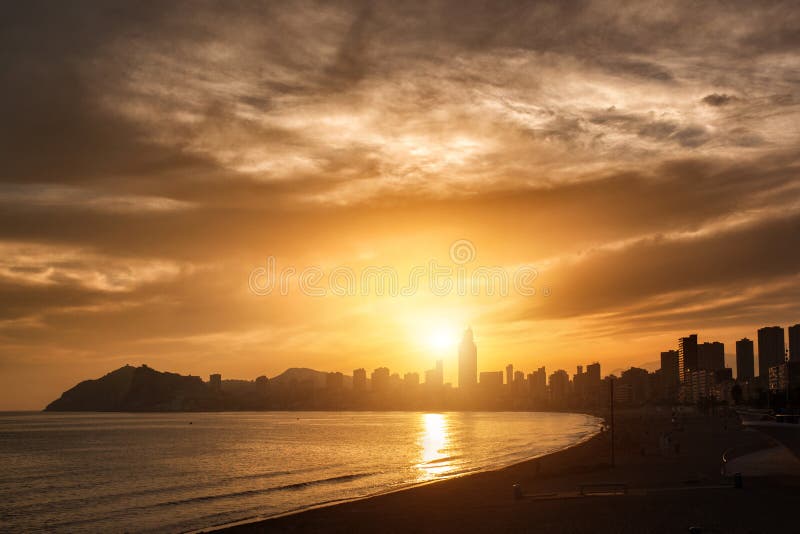 View of Benidorm on Sunset, Costa Blanca Stock Image - Image of ...