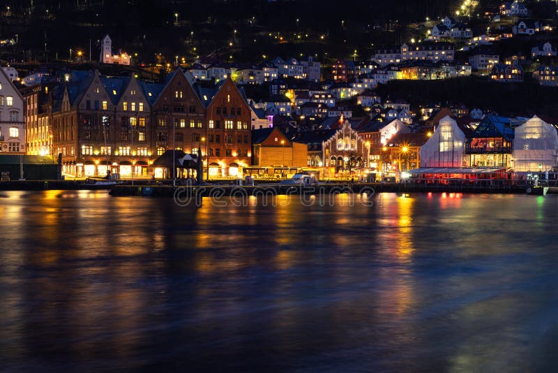 View of Bergen at Night, Norway Stock Photo - Image of landscape, house ...