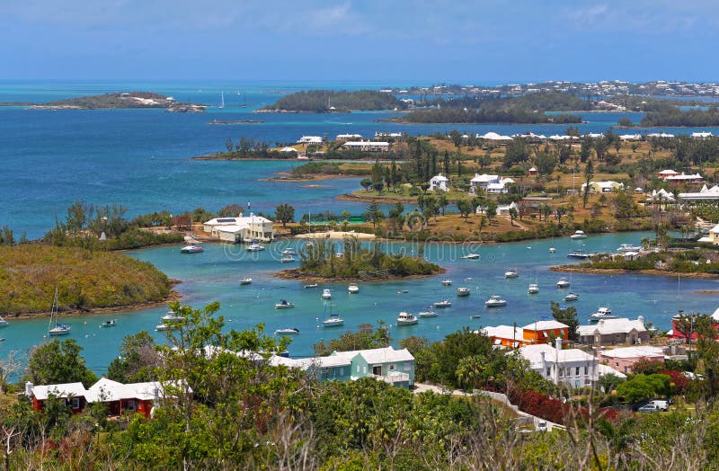 View of Bermuda Tropical Landscape. Stock Photo - Image of village ...