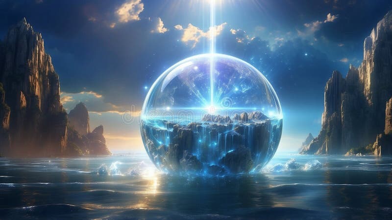 View of the Big Blue Sphere Full of Light in the Hidden Place, Fantasy ...
