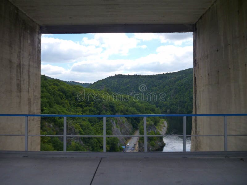 View through Big Concrete Window on a Dam Stock Image - Image of gray ...