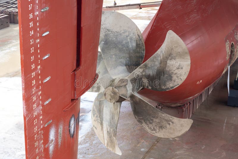 View on the Big Container Ship Rudder and Propeller. Stock Photo ...