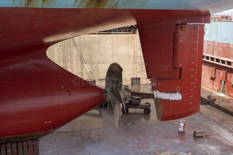 View on the Big Container Ship Rudder and Propeller. Stock Image ...