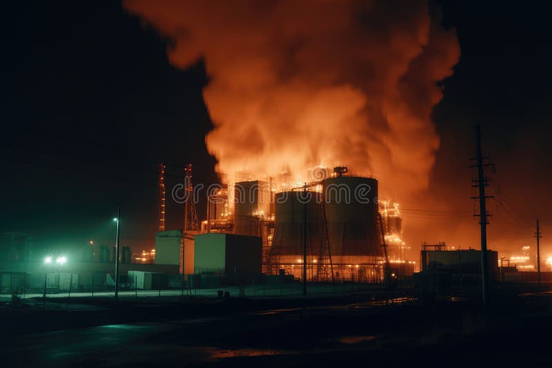 View of Big Explosion and Fire on Power Plant. Generative AI Stock ...