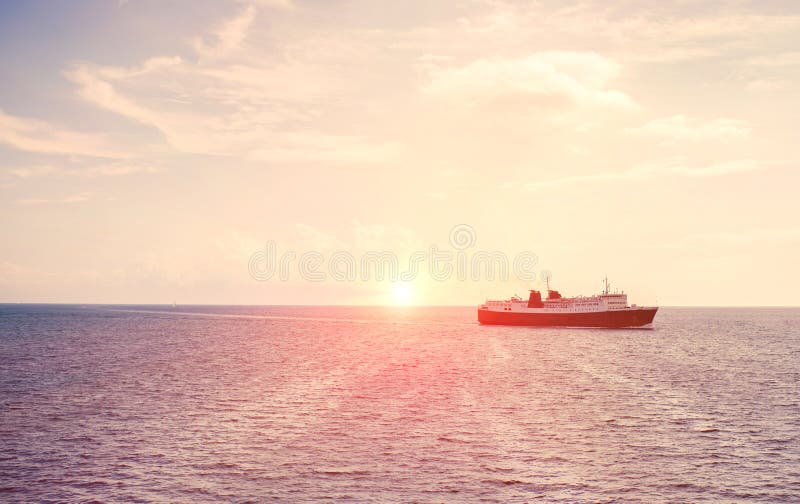 View on the Big Ferry in in the Middle of the Ocean Stock Photo - Image ...