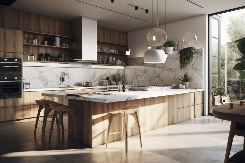 Big Modern Kitchen, Created with Generative AI Stock Illustration ...