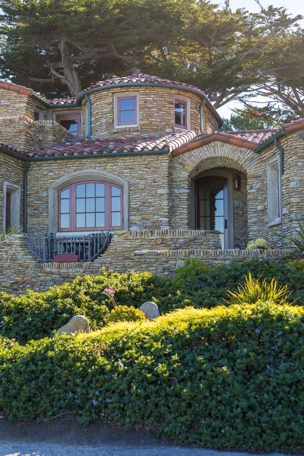 VIew of the Big Stone House with Large Windows Stock Photo - Image of ...