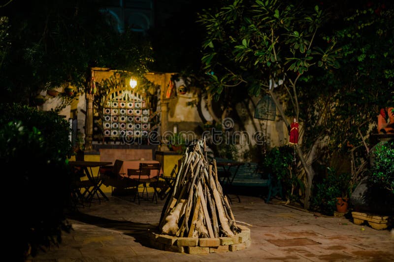 View of Big Unlit Campfire in the Backyard of the House Stock Photo ...